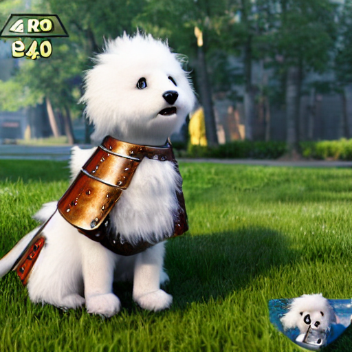 Stable Diffusion prompt: super cute fluffy dog warrior in...