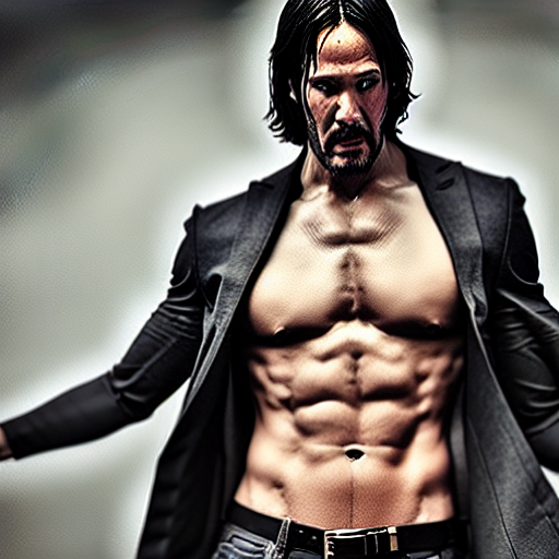 Stable Diffusion prompt: Shirtless John wick, big muscles...