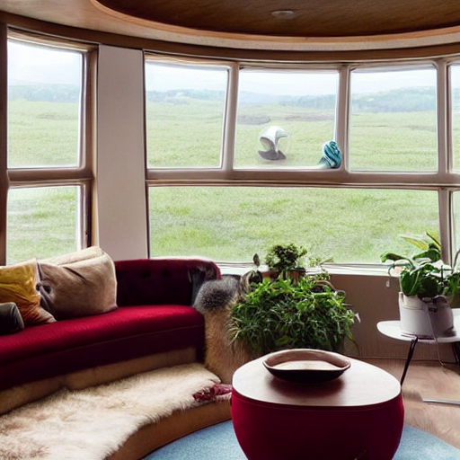 Stable Diffusion prompt: This cozy living room on a space...