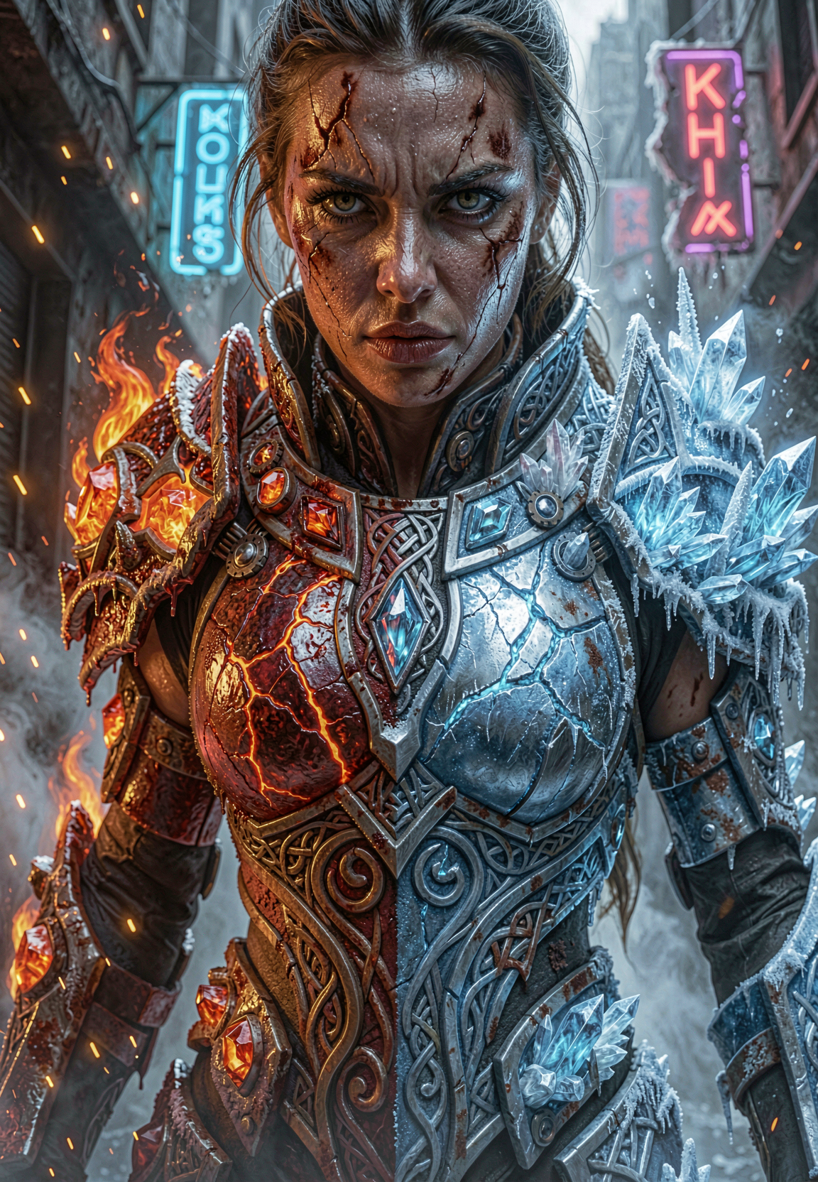Flux.2 Klein prompt: A formidable female warrior with int...