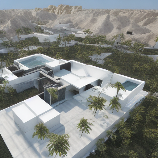 Stable Diffusion prompt: large modern villa, cubic archit...