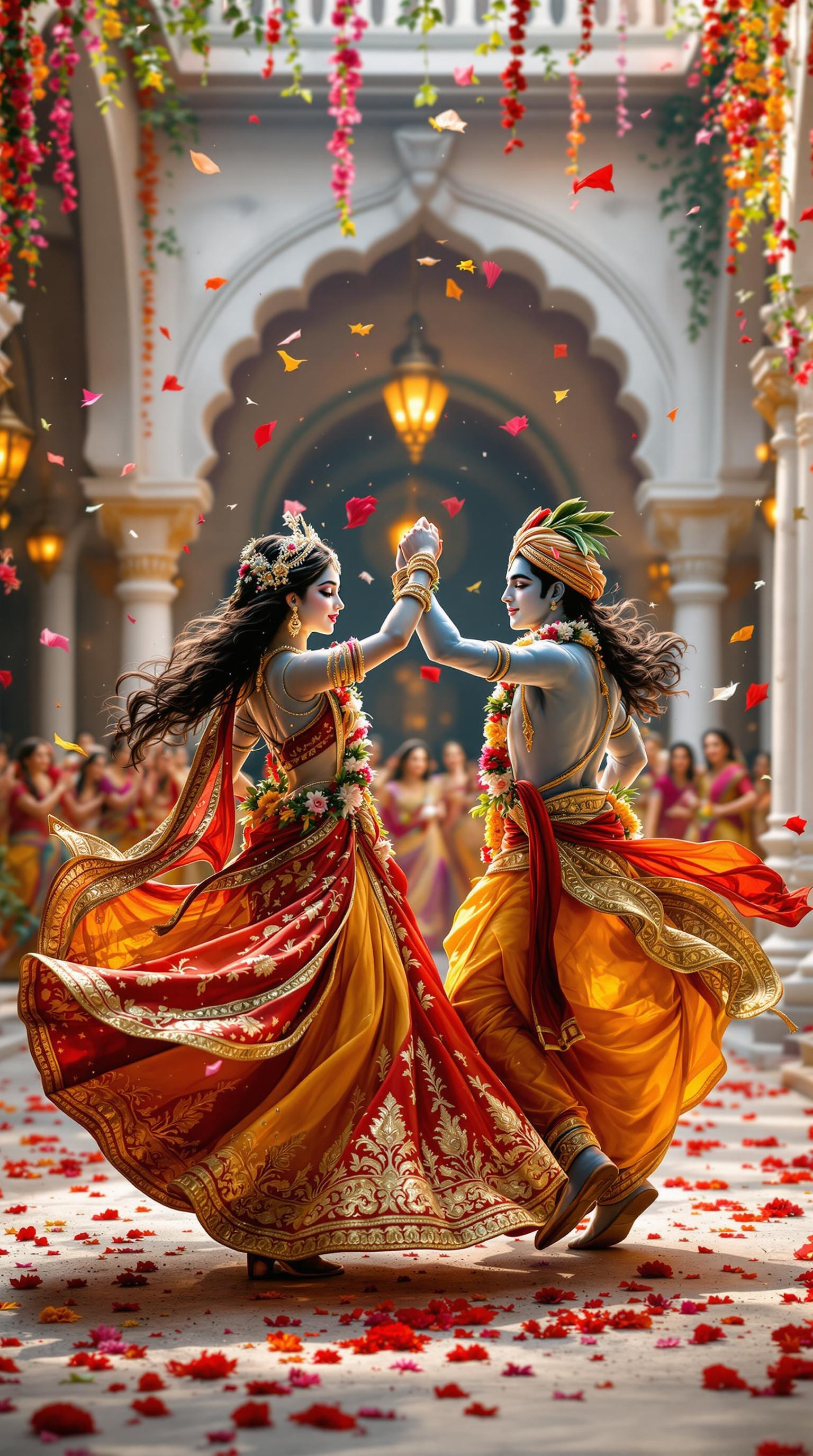 FLUX prompt: "An ultra-HD image of Radha and Krishna danc...