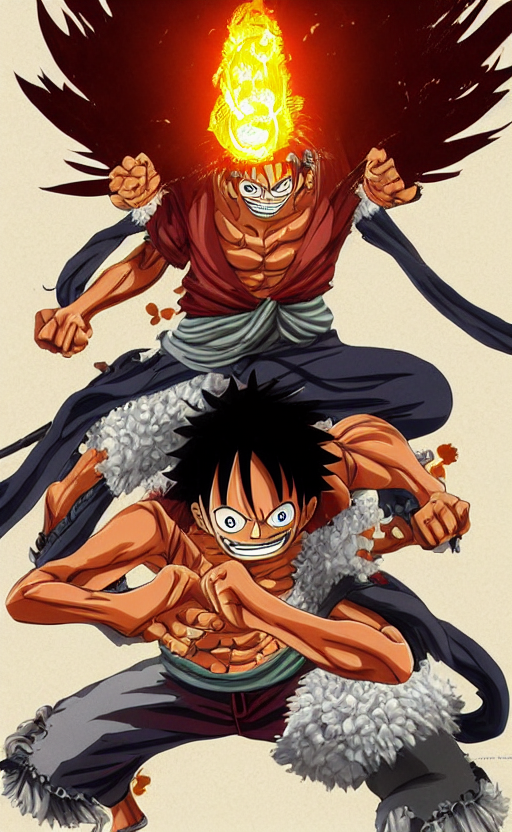 Stable Diffusion prompt: Luffy gear 5 , by Eiichiro Oda,