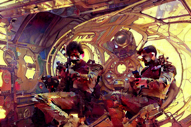 Stable Diffusion prompt: attractive men in spaceship, pai...