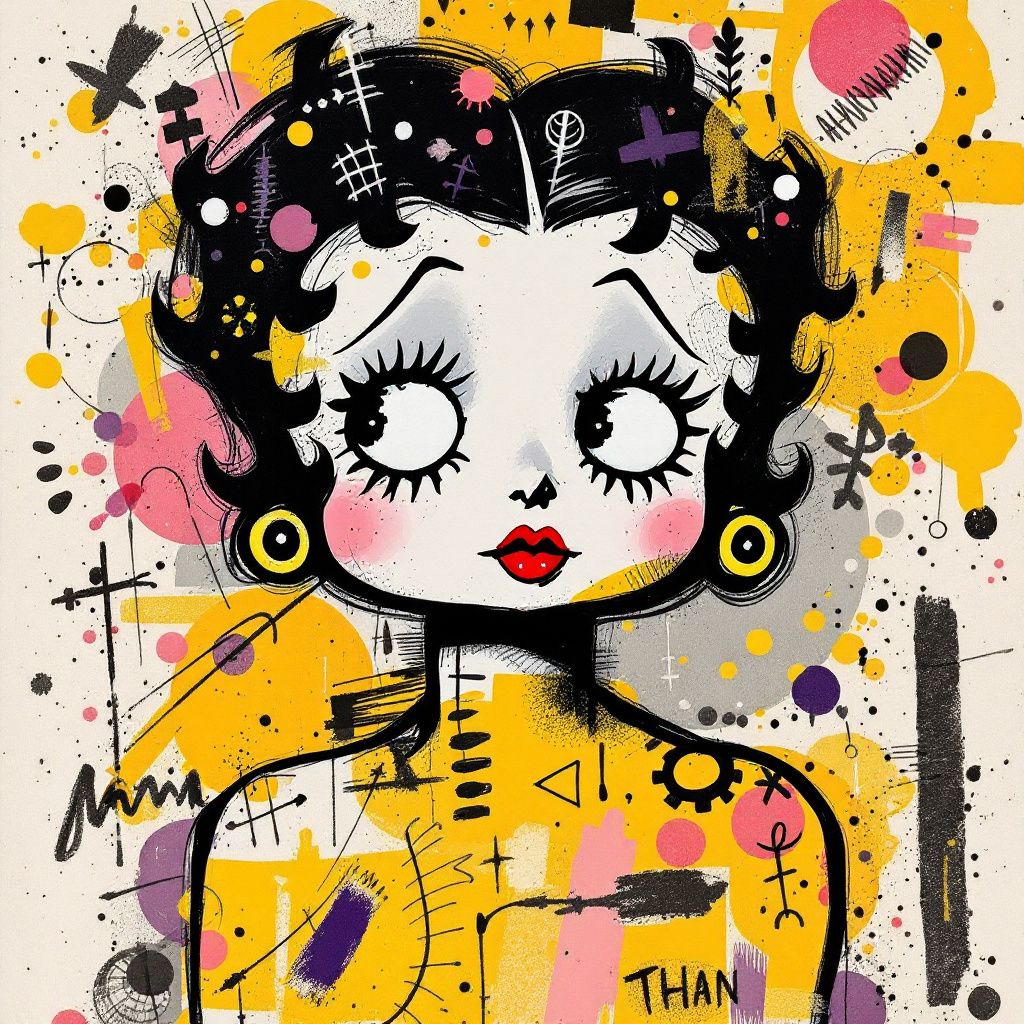 FLUX prompt: A mixed media collage featuring Betty Boop f...
