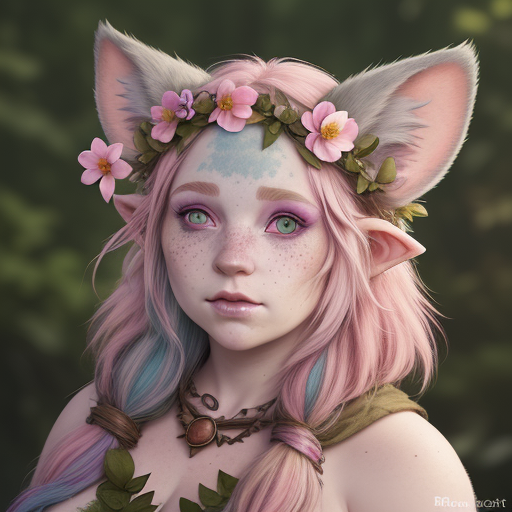 DreamShaper prompt: Firbolg, female, pastel colors, druid...