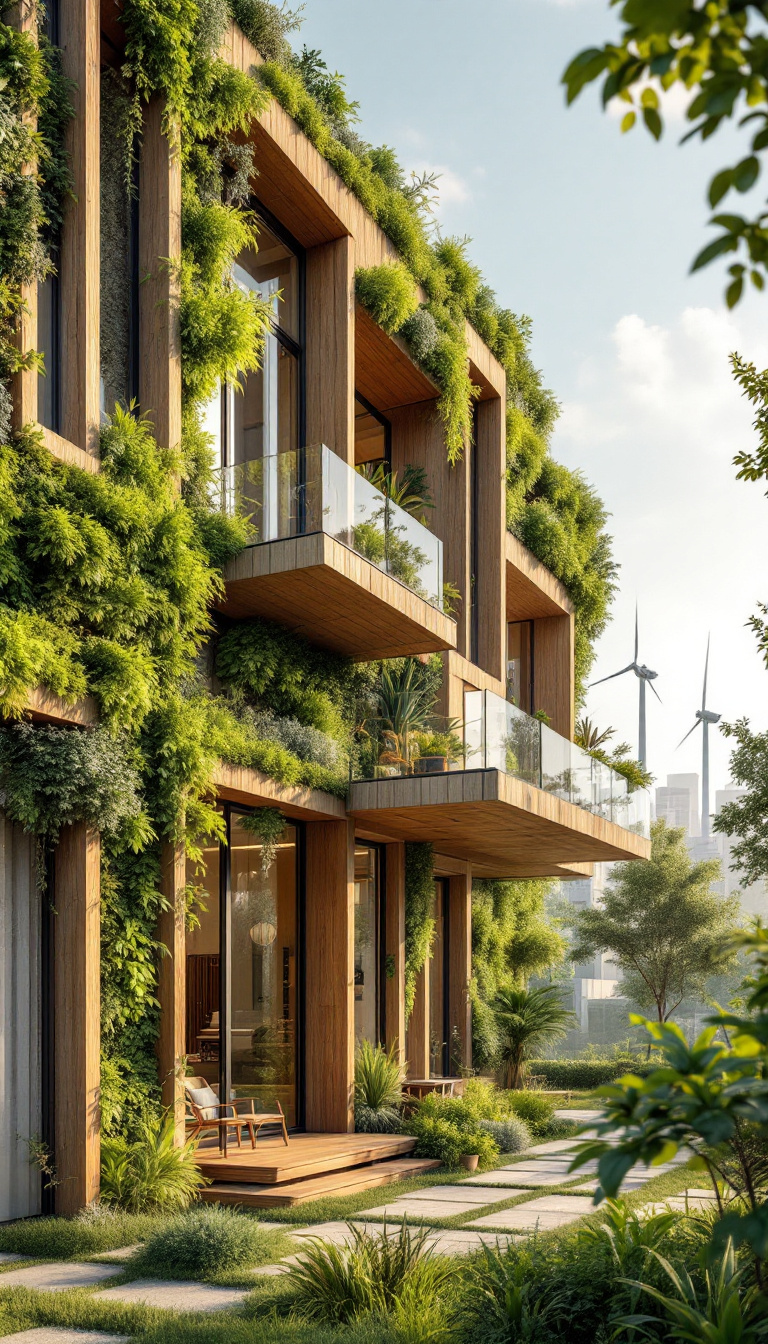 FLUX prompt: Eco-friendly building, reclaimed wood accent...