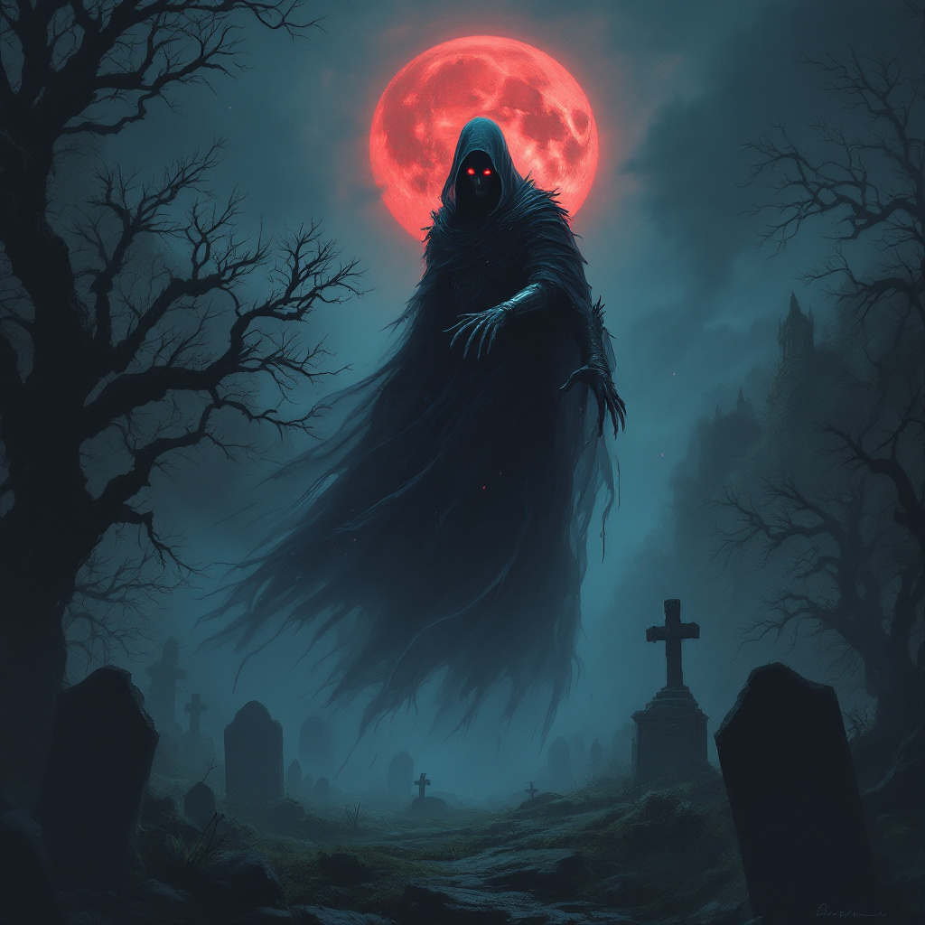 FLUX prompt: Ghostly spectre hovering above an ancient ce...