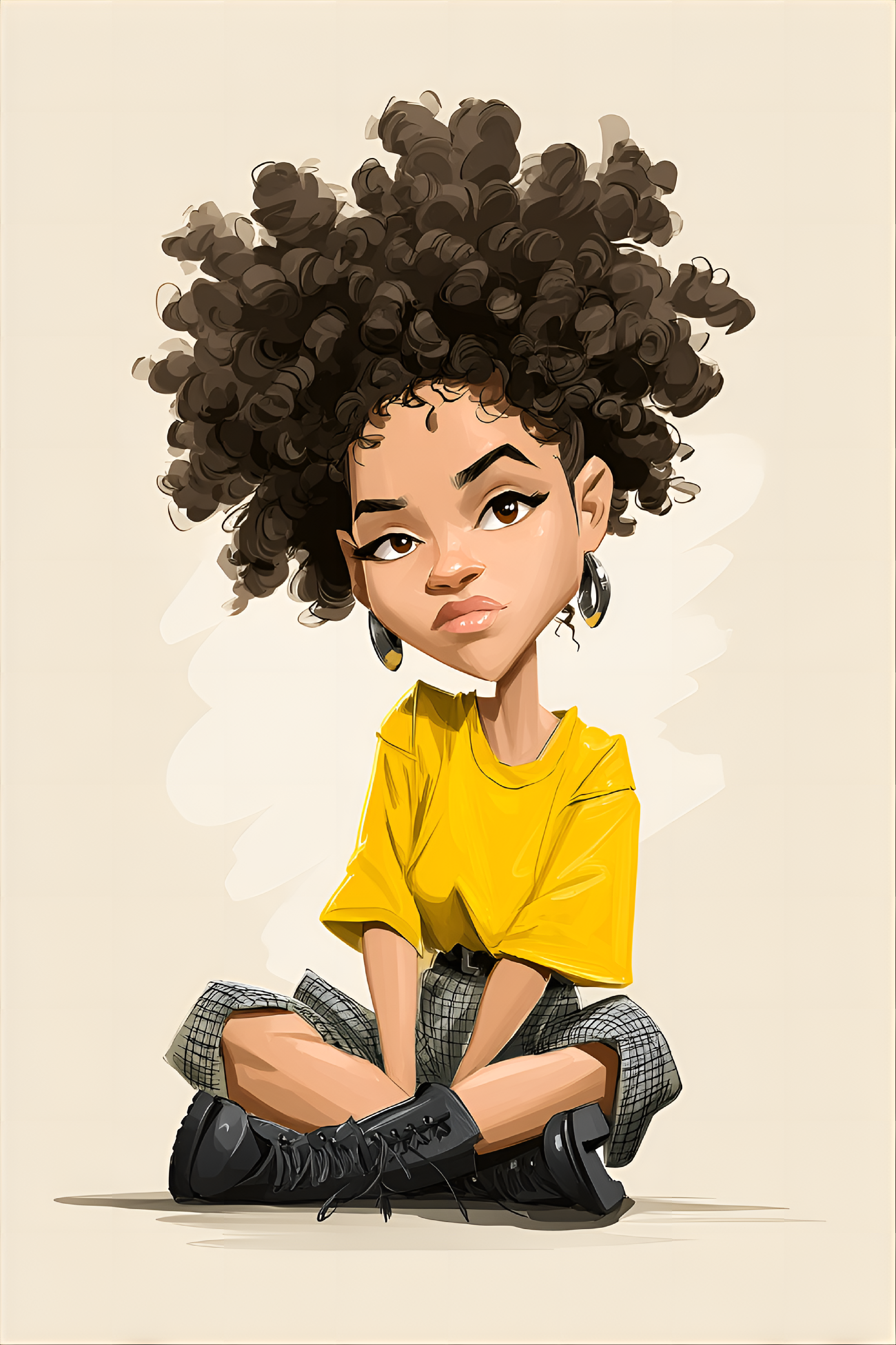 Midjourney prompt: funny caricature, stylish teen loungin...