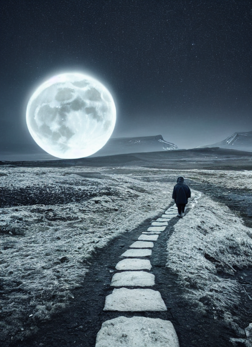 Stable Diffusion prompt: old man walks on a path through ...