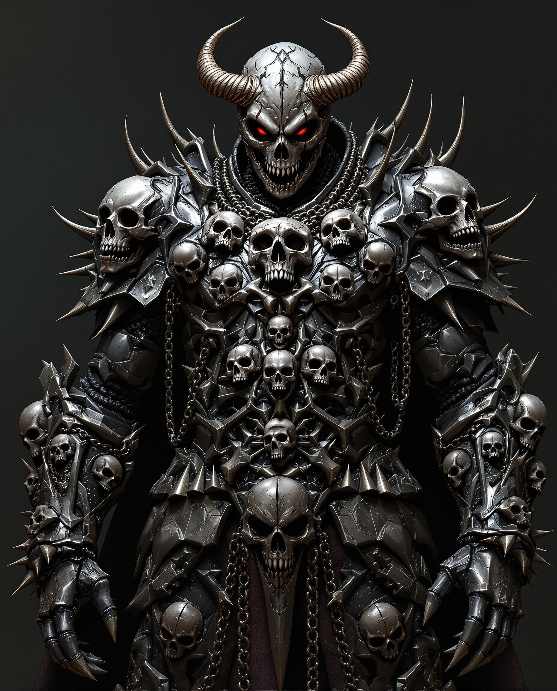 FLUX prompt: The demonic figure is clad in armor that sea...