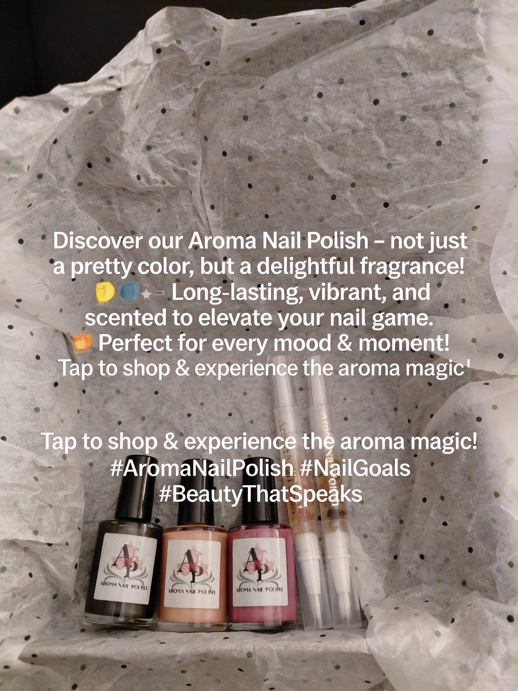 Seedream 4 prompt: Discover our Aroma Nail Polish – not j...