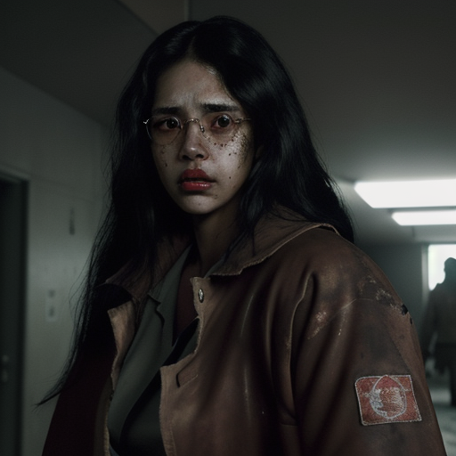 majicMIX realistic prompt: In a dark, old hospital, a wom...