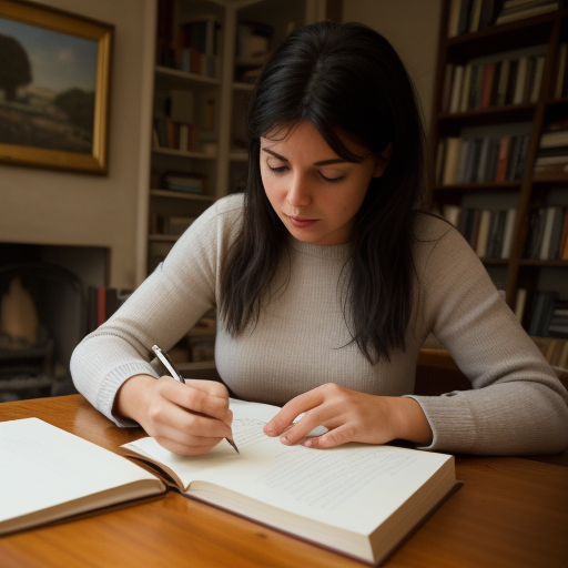 epiCRealism prompt: a Woman writing a book in her house