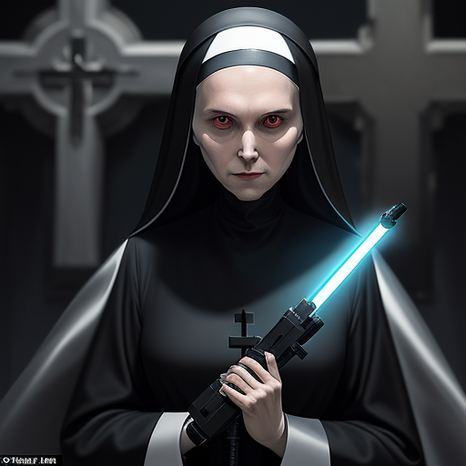 DreamShaper prompt: Technological Crusader: A nun in a hi...