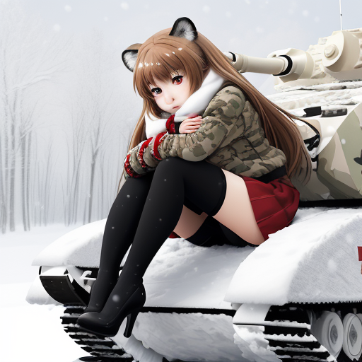DreamShaper prompt: taiga aisaka, anime, sit on snowy cam...