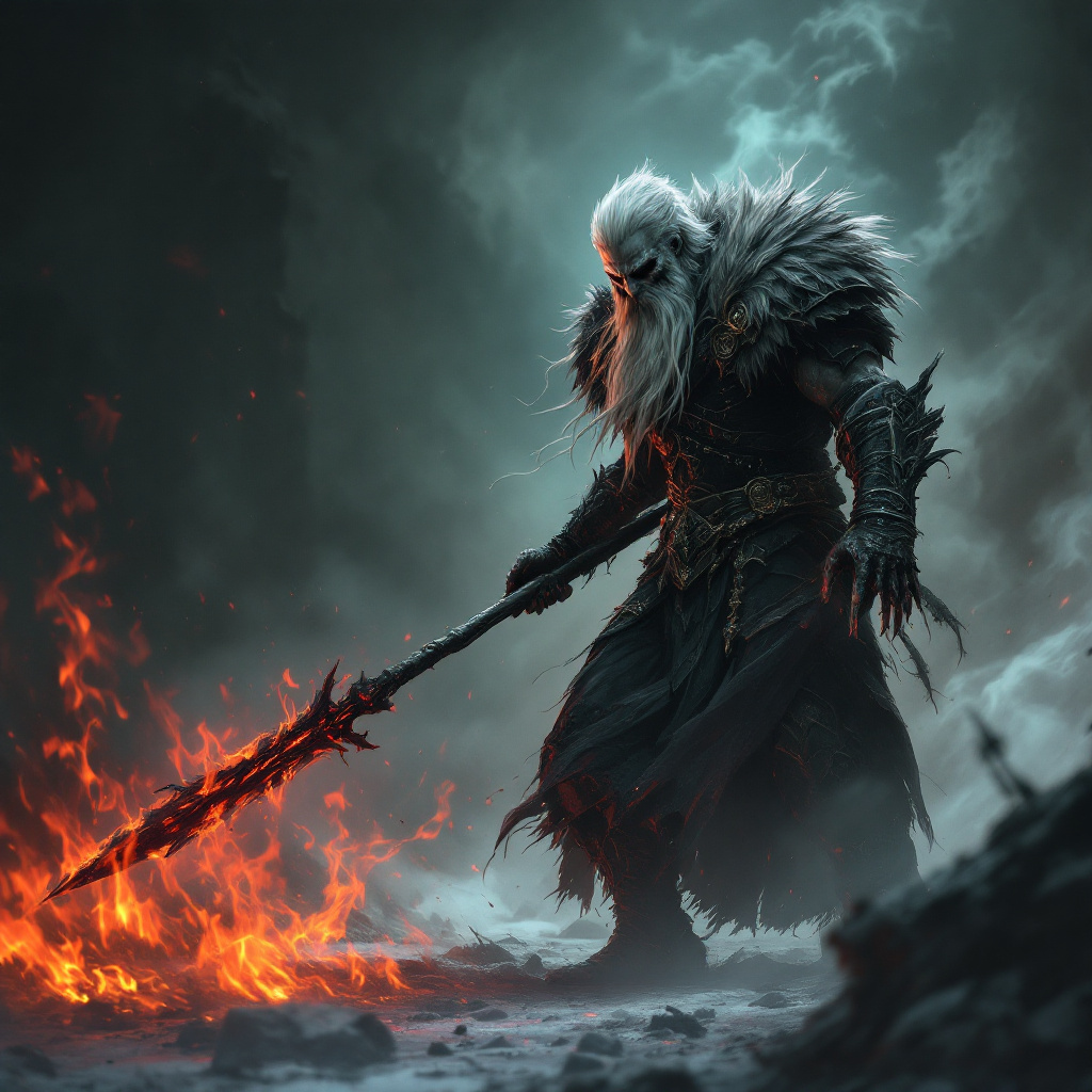 FLUX prompt: Diablo, Barbarian, Bo staff, apocalypse by c...