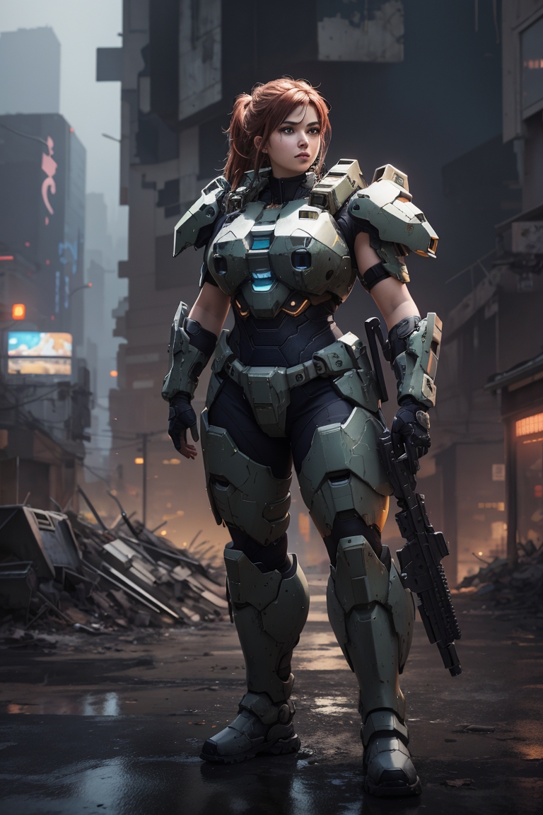 DreamShaper prompt: character portrait of a big bulky fem...