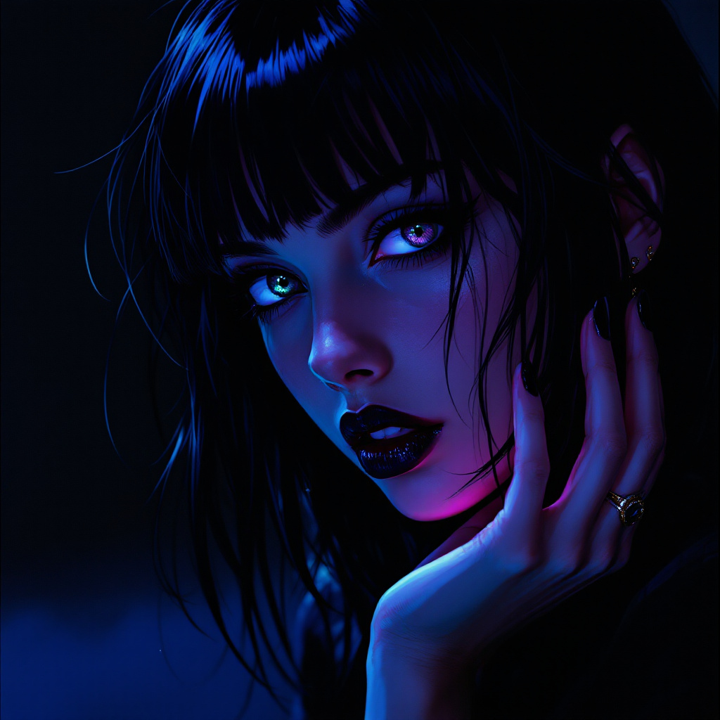 FLUX prompt: Create an anime style girl of cyberpunk vamp...