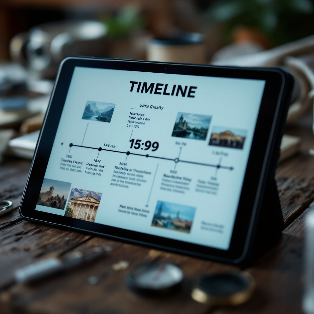 FLUX prompt: A timeline of historical events on a tablet ...