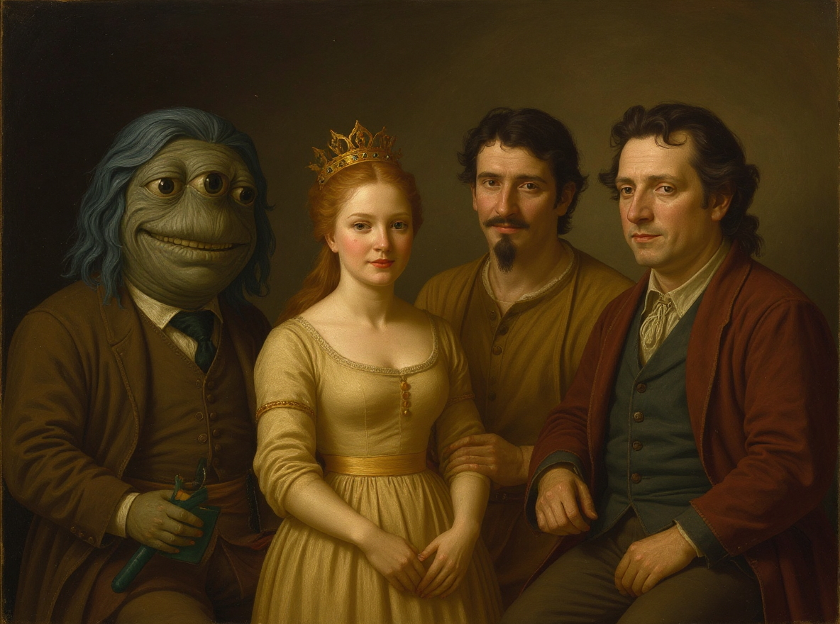 FLUX prompt: a renaissance group photo of the characters ...