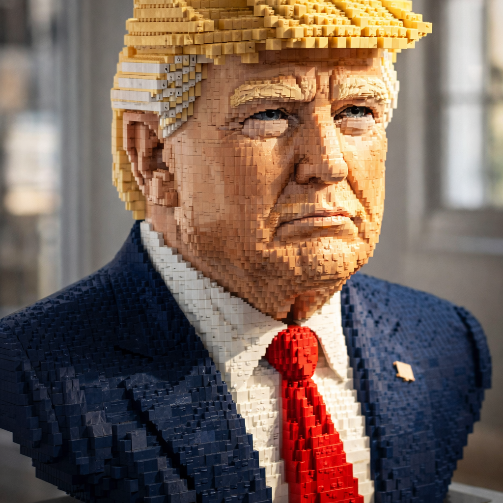 ChatGPT Image prompt: Ultra-detailed Lego bust of Donald ...