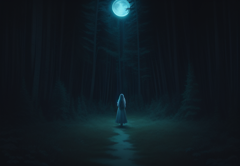 DreamShaper prompt: Illustrator, Nighttime forest, Girl s...