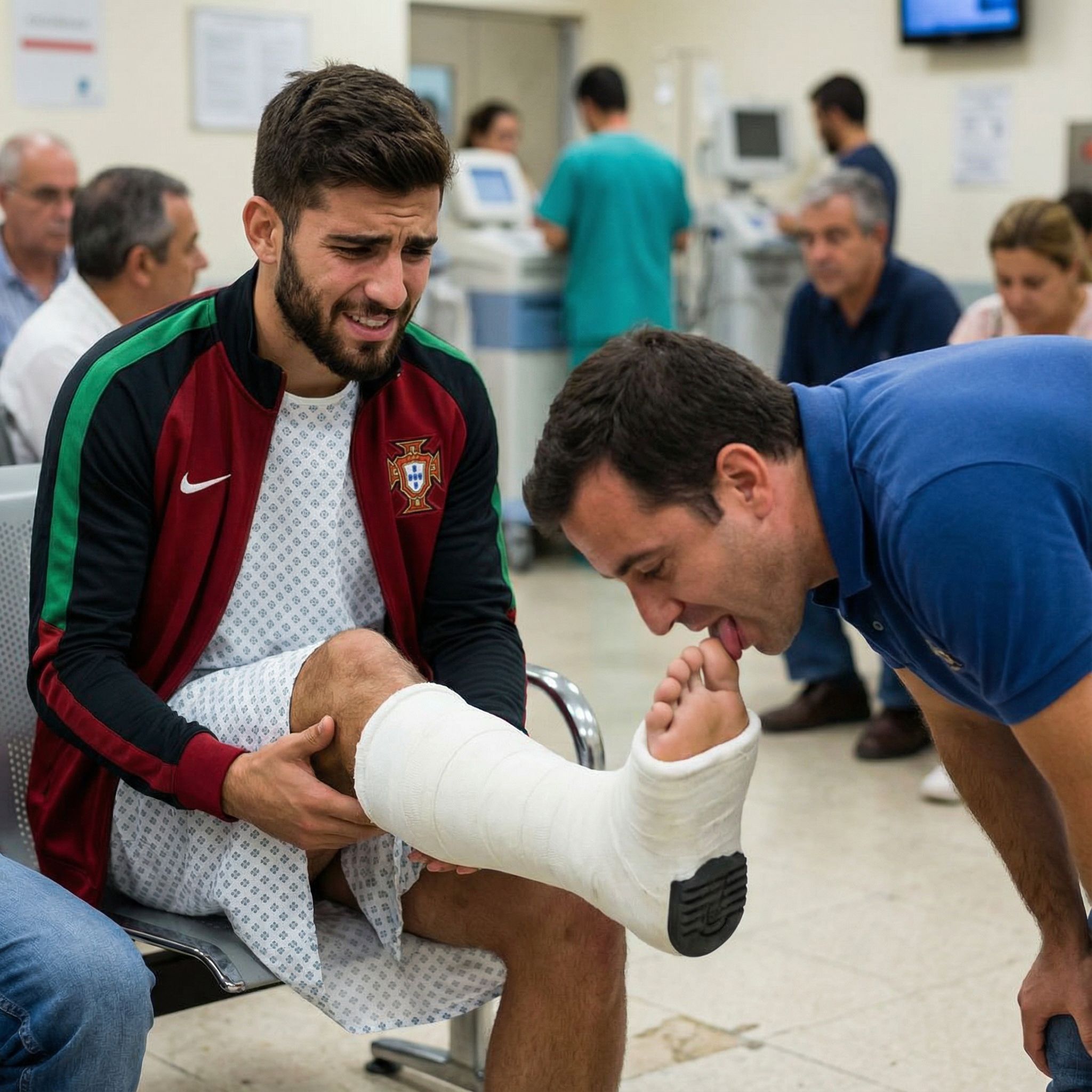 Nano Banana prompt: Image of a thick leg cast in plaster ...