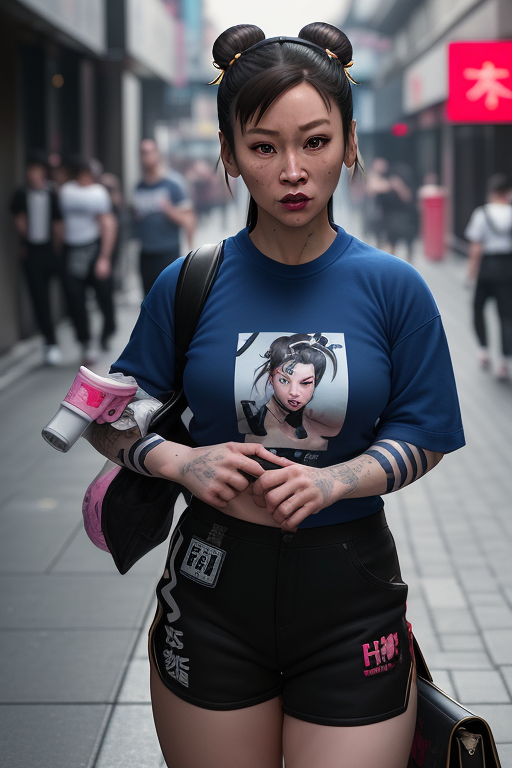 DreamShaper prompt: street photography of chun-li, edg90h...