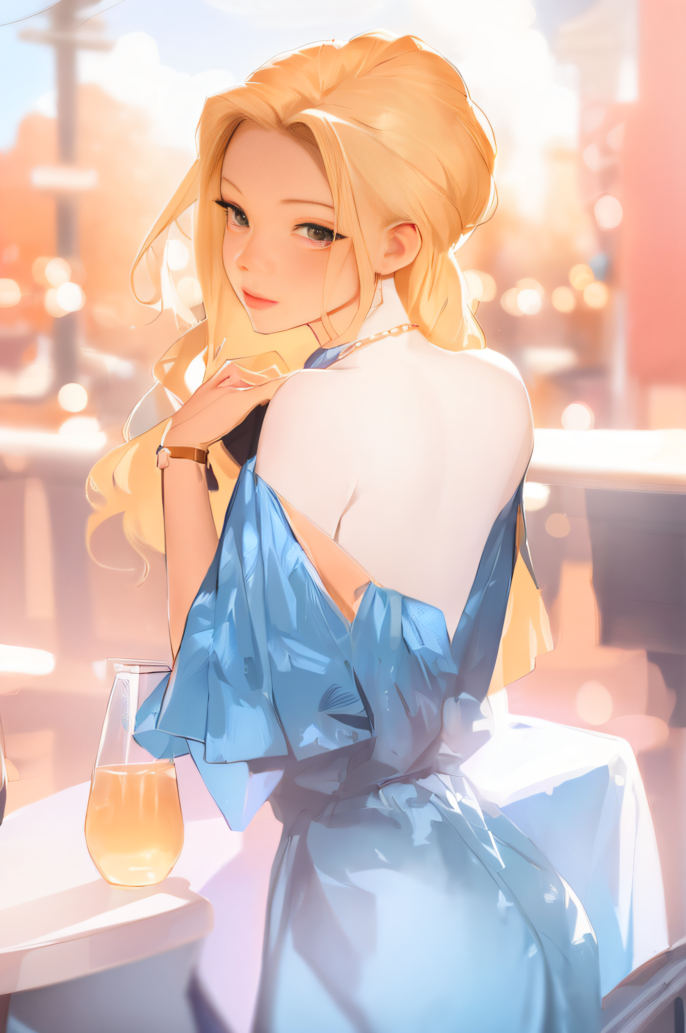 ReV Animated prompt: a woman sitting at a table with a dr...