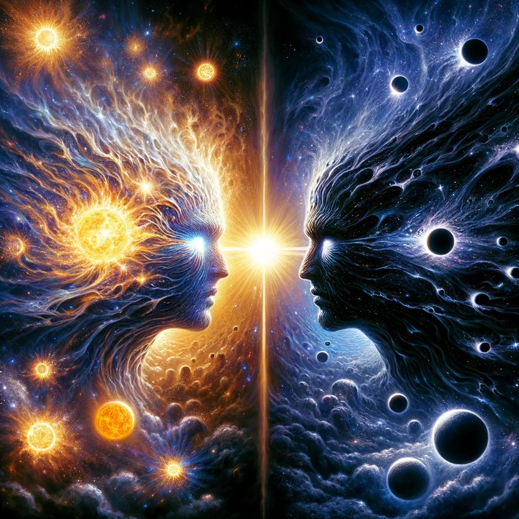 DALL·E prompt: In the expanse of a cosmic battlefield, tw...