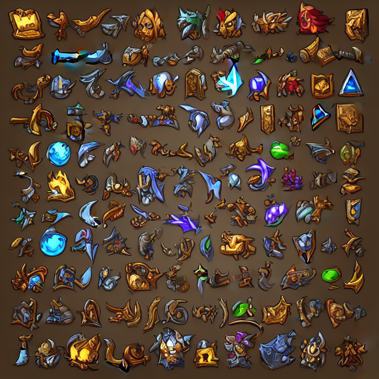 Stable Diffusion prompt: video games icons, 2d icons, rpg...