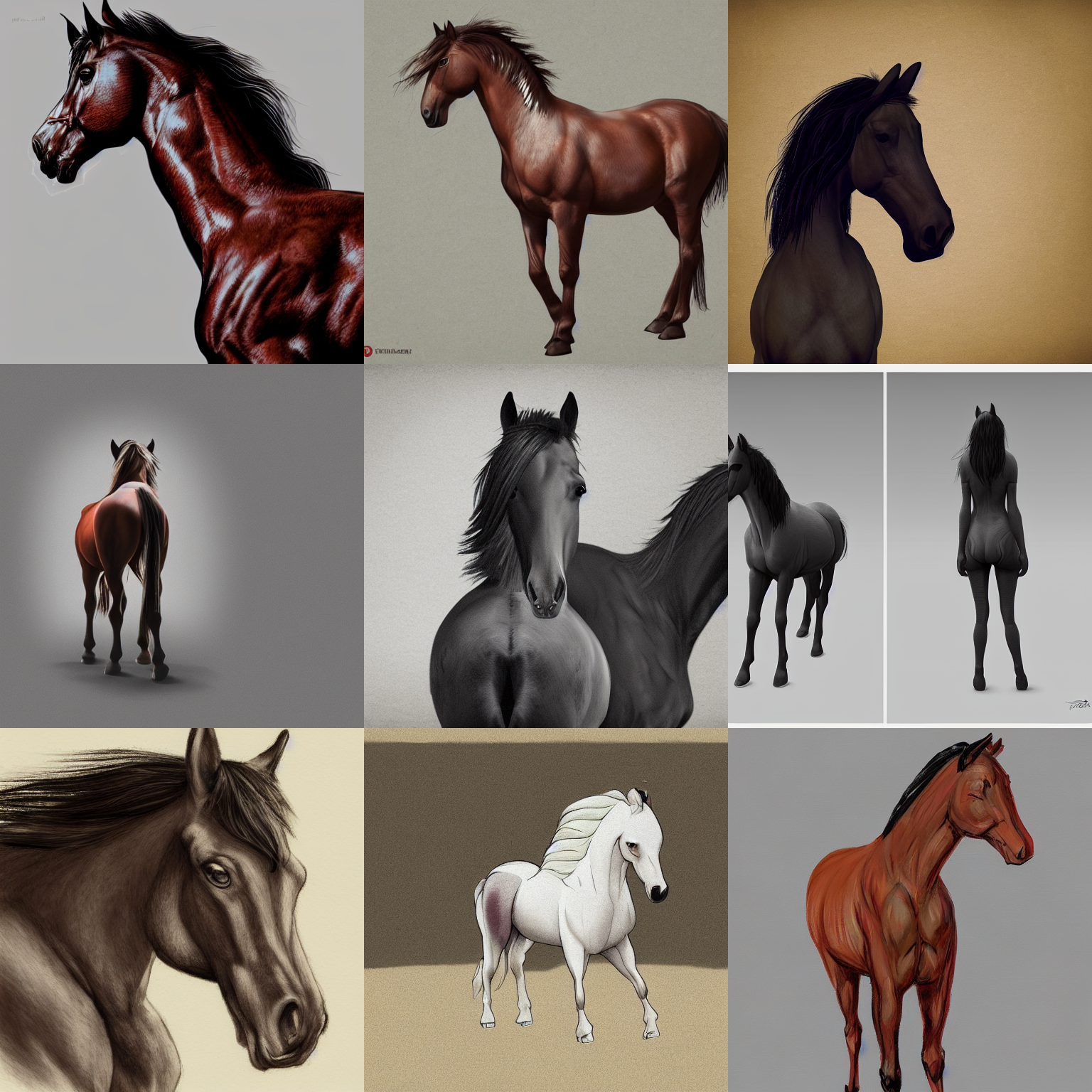 Stable Diffusion prompt: horse, facing away, looking back...