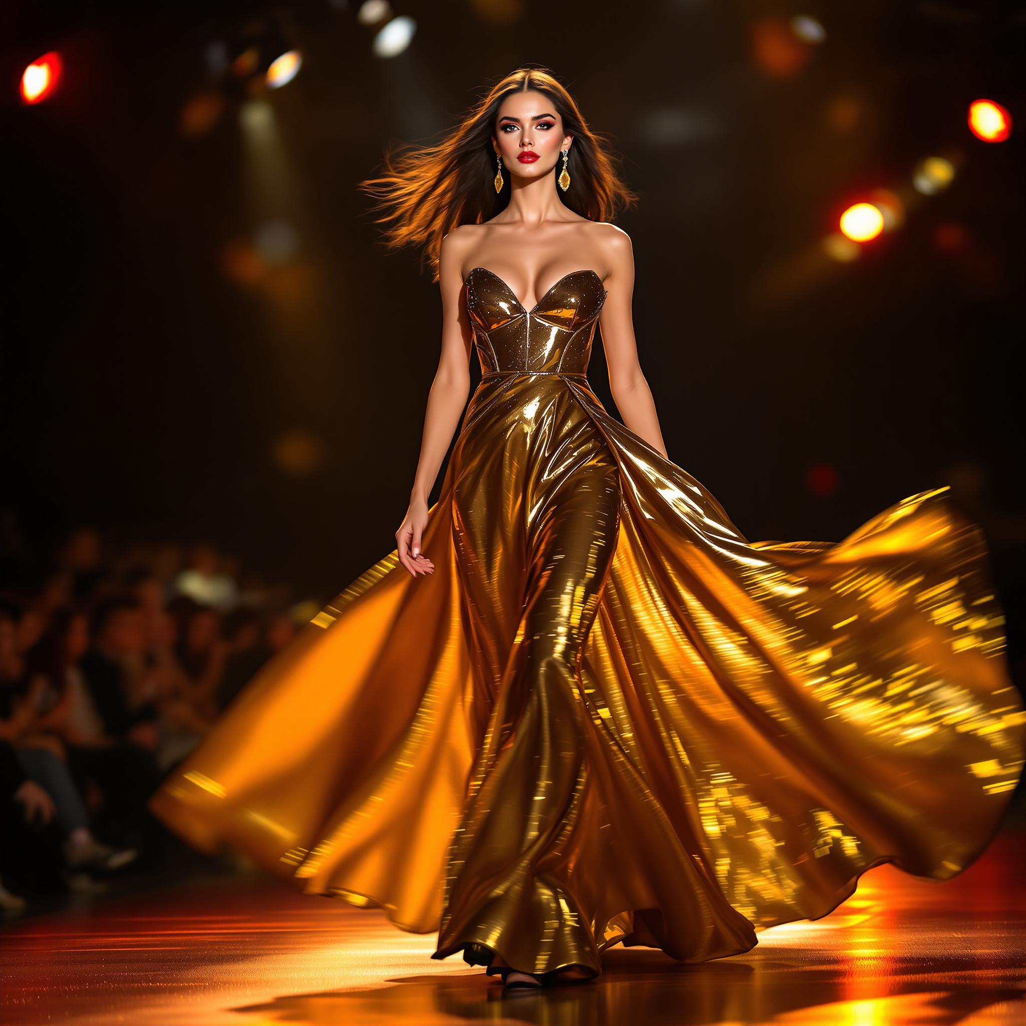 FLUX prompt: A dynamic runway shot of a 21-year-old super...