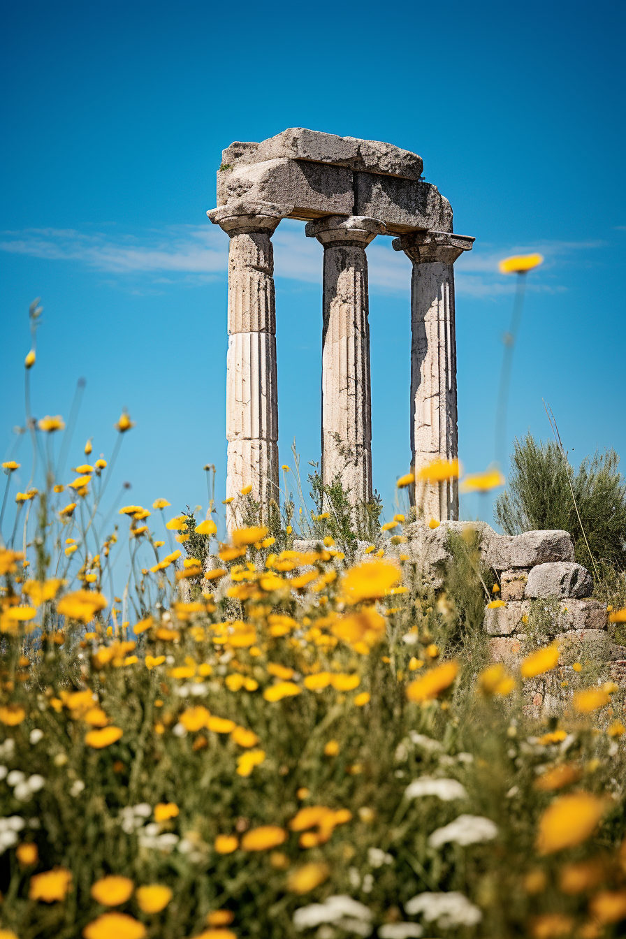 Midjourney prompt: A photo of an ancient Greek temple is ...