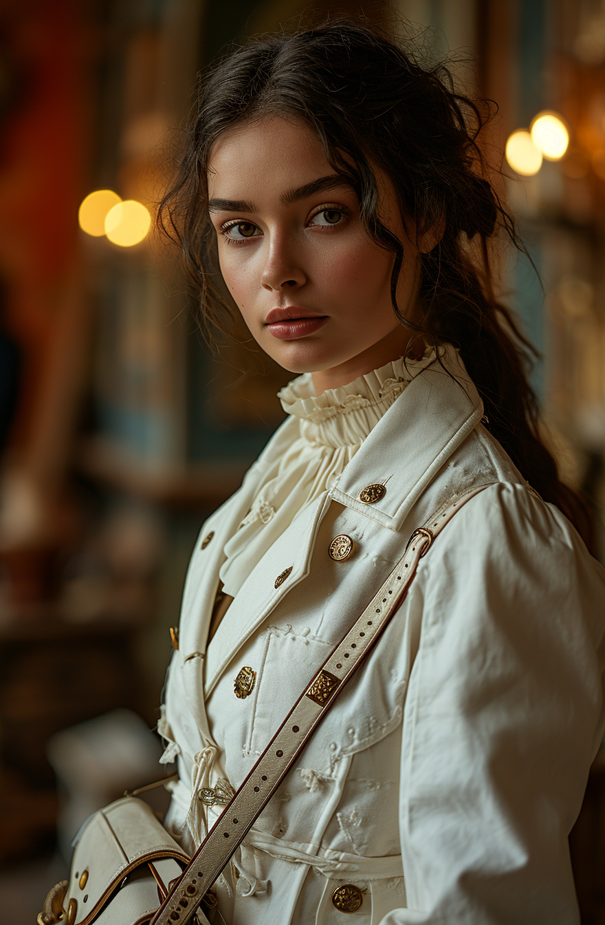 Midjourney prompt: a young woman in a white jacket can be...
