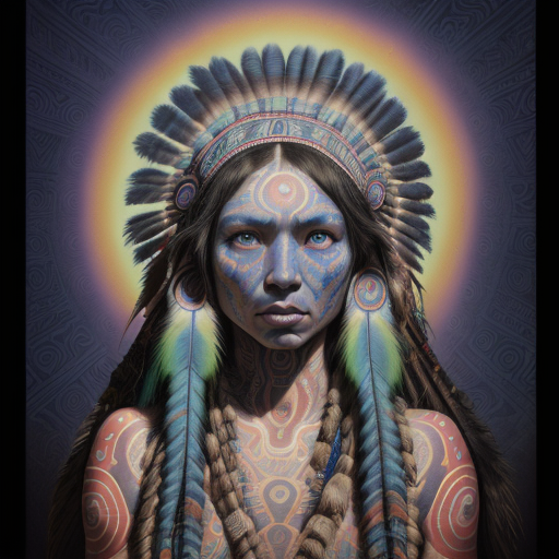 DreamShaper prompt: Psychedelic shaman Native American fe...