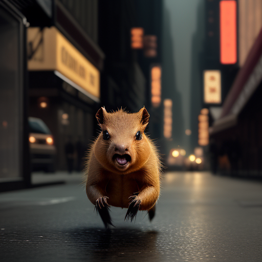 DreamShaper prompt: a baby capybara running and laughing,...