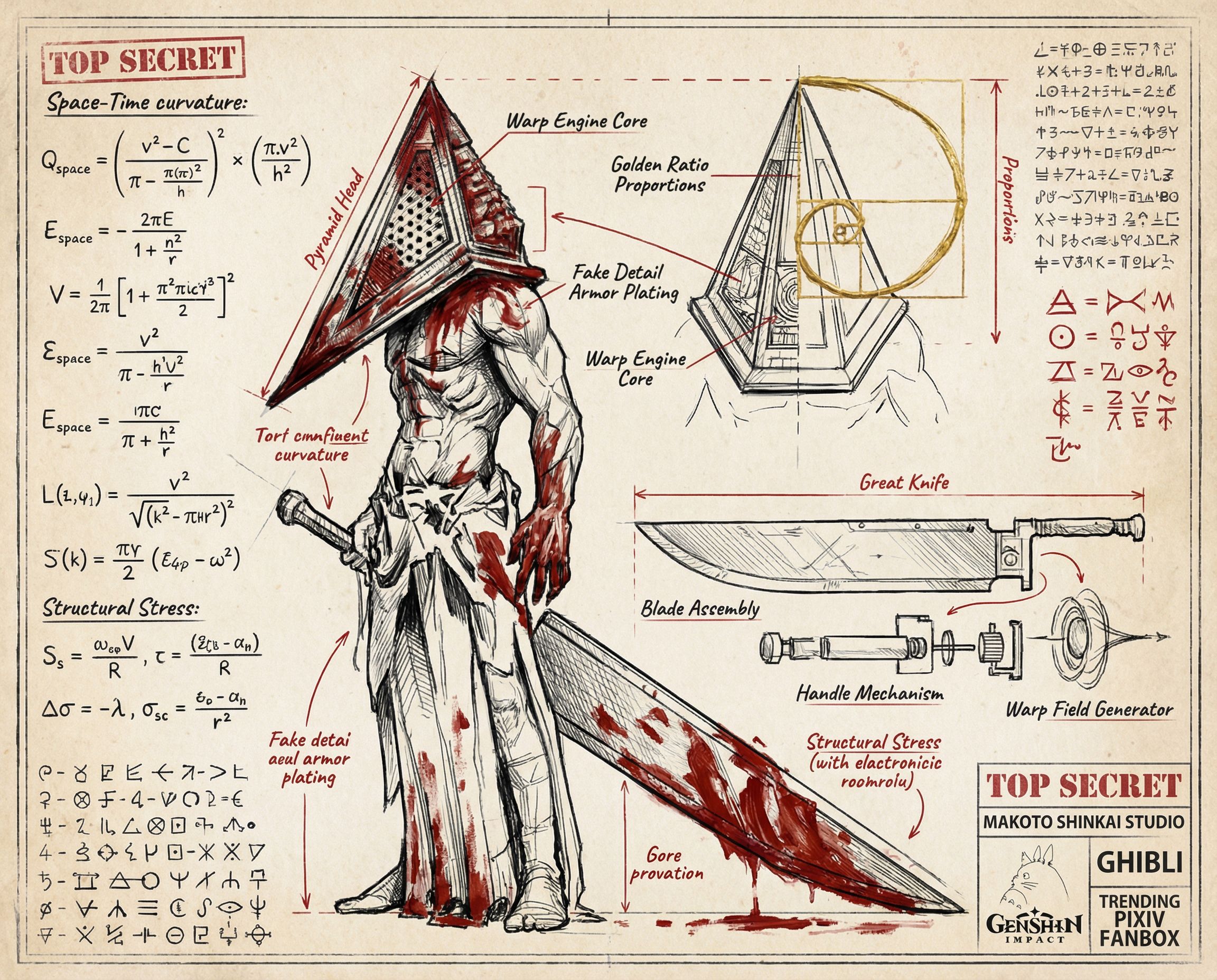 Nano Banana prompt: sketches blueprint of pyramid head of...