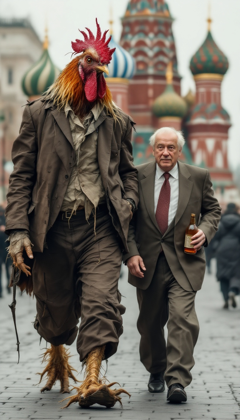 FLUX prompt: **"Photo of a scraggly rooster, twice as tal...