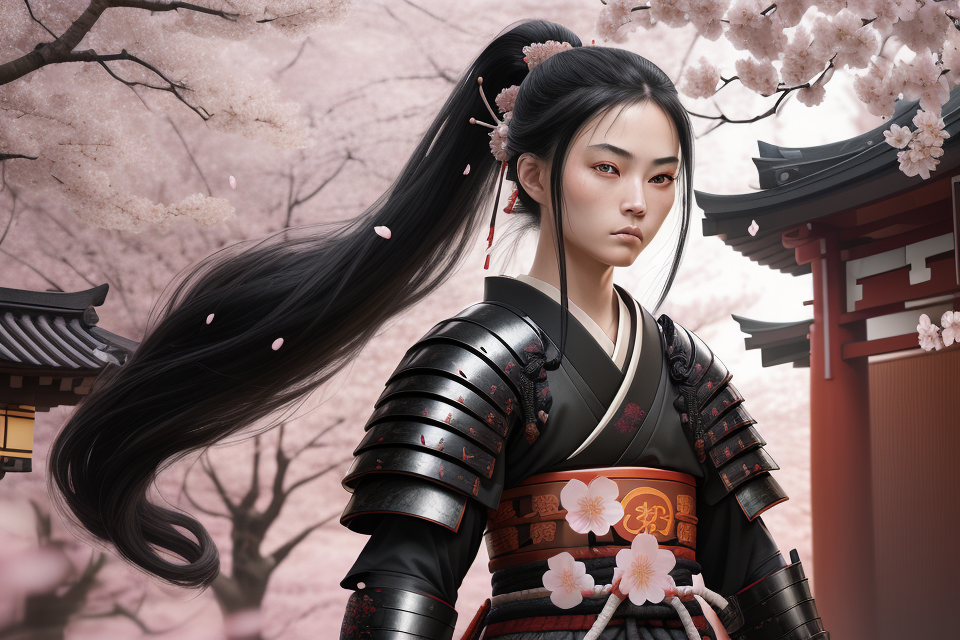 DreamShaper prompt: Young Samurai with long black hair an...
