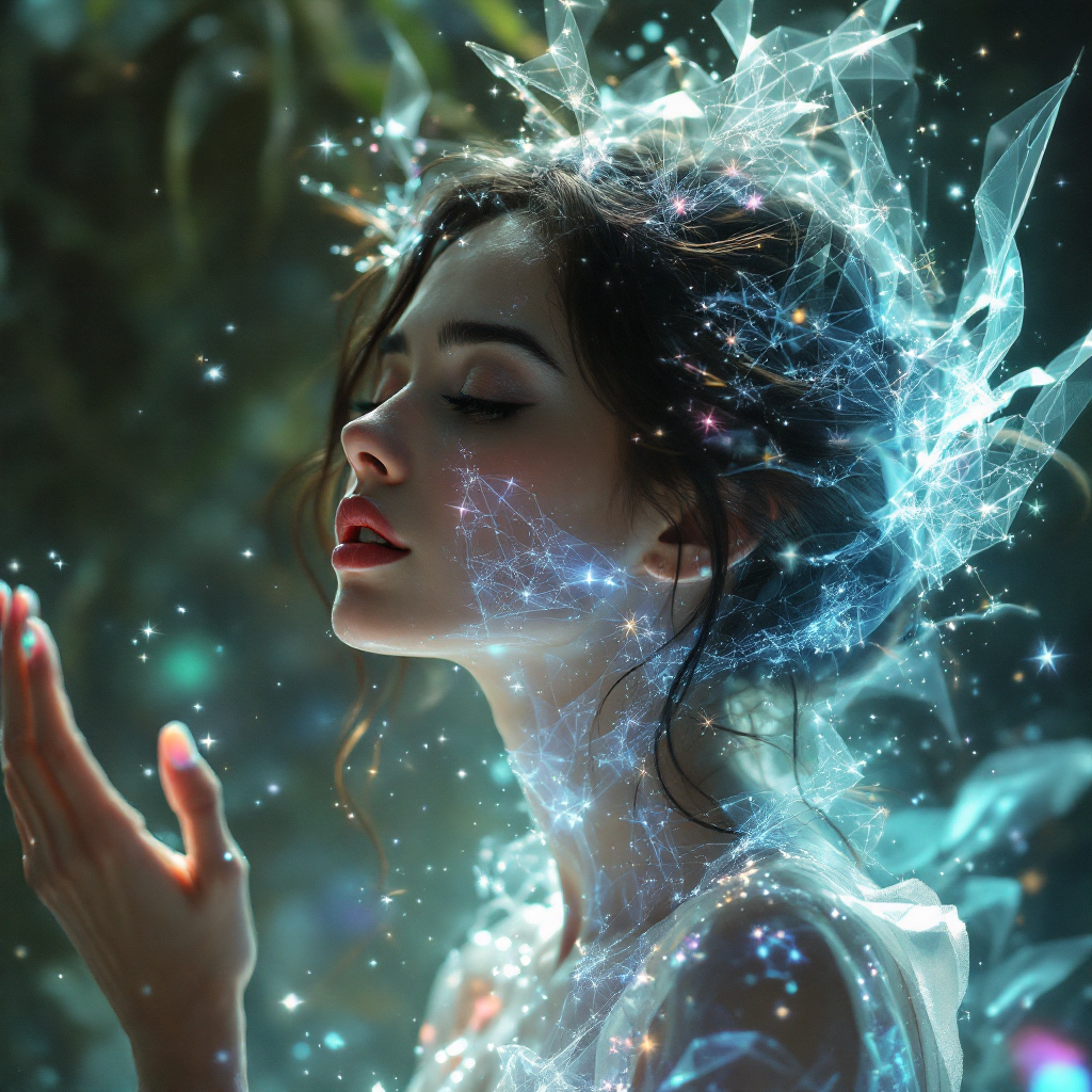 FLUX prompt: Prompt 19: "A scene where a woman in a fanta...