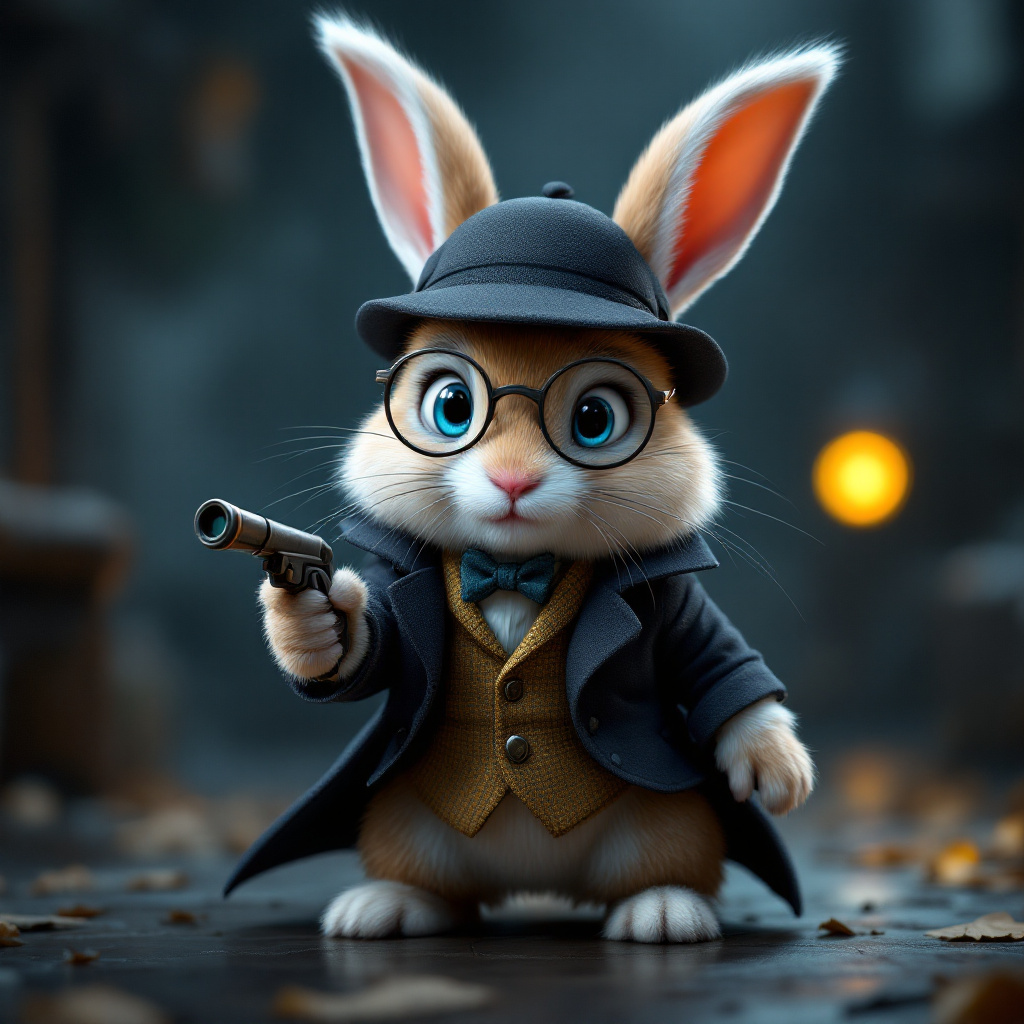 FLUX prompt: cut little fluffy Bunny cub dressed up as sh...