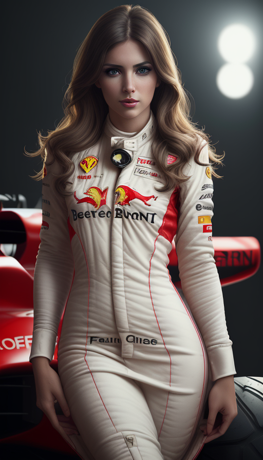 DreamShaper prompt: gorgeous female dressed as f1 driver,...