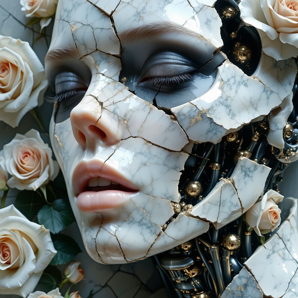 Stable Diffusion prompt: Death of a beautiful humanoid fe...