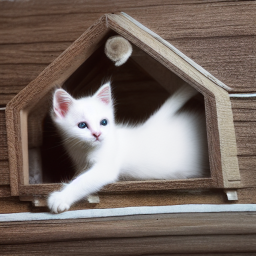 Stable Diffusion prompt: beautiful white kitten in a dog ...