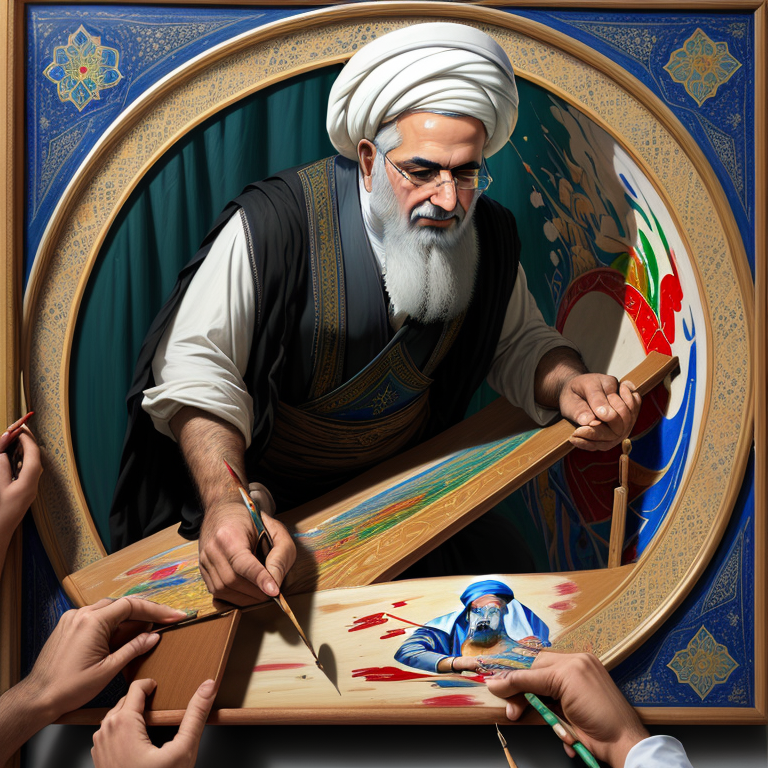 DreamShaper prompt: Full view of a iranian painter man cr...