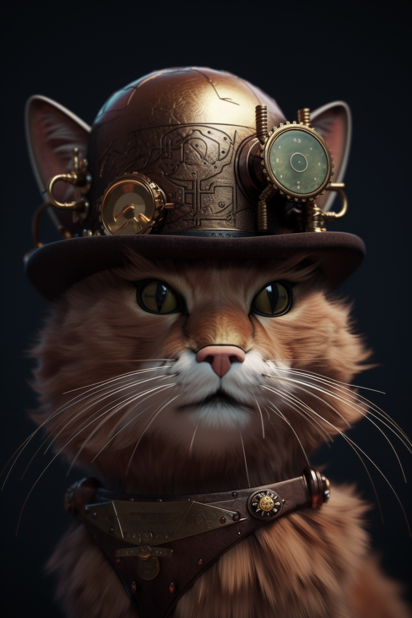 Midjourney prompt: steampunk cat, octane render, hyper re...