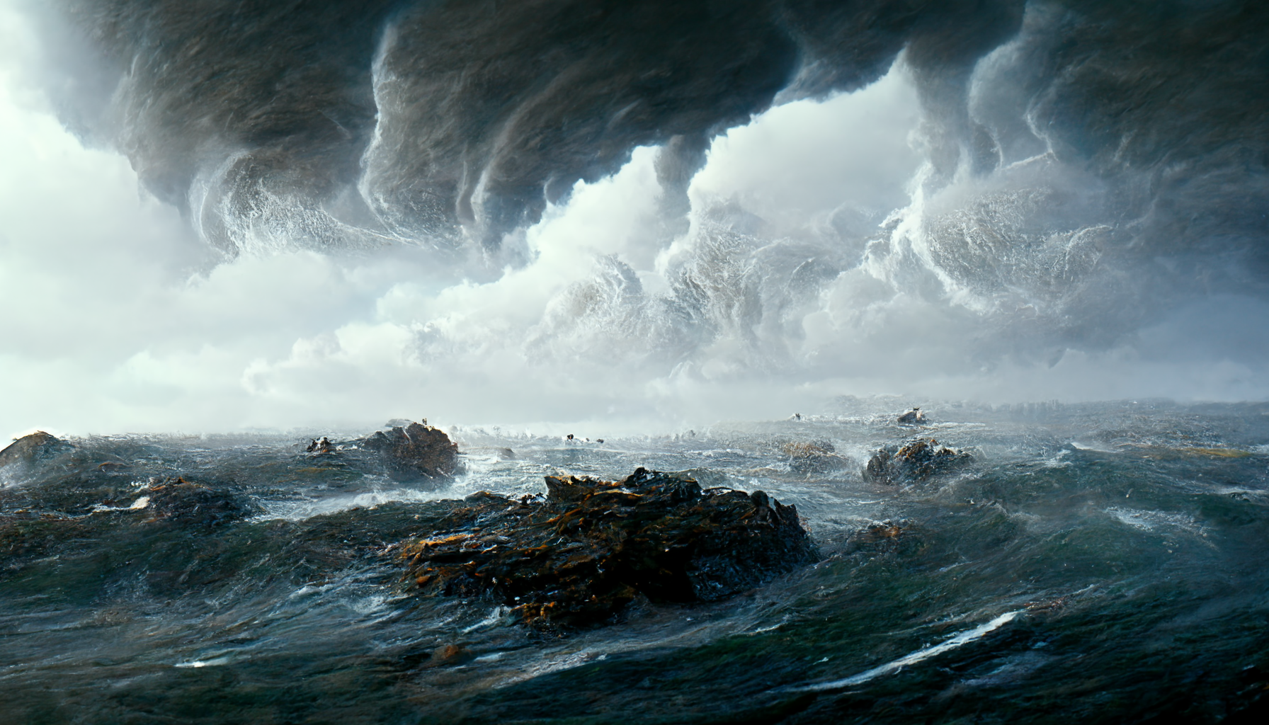 Midjourney prompt: rough ocean storm atmospheric, hyper r...