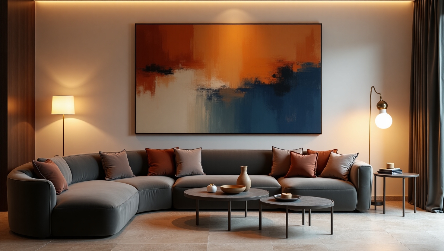 FLUX prompt: A sleek, low-lit contemporary lounge featuri...